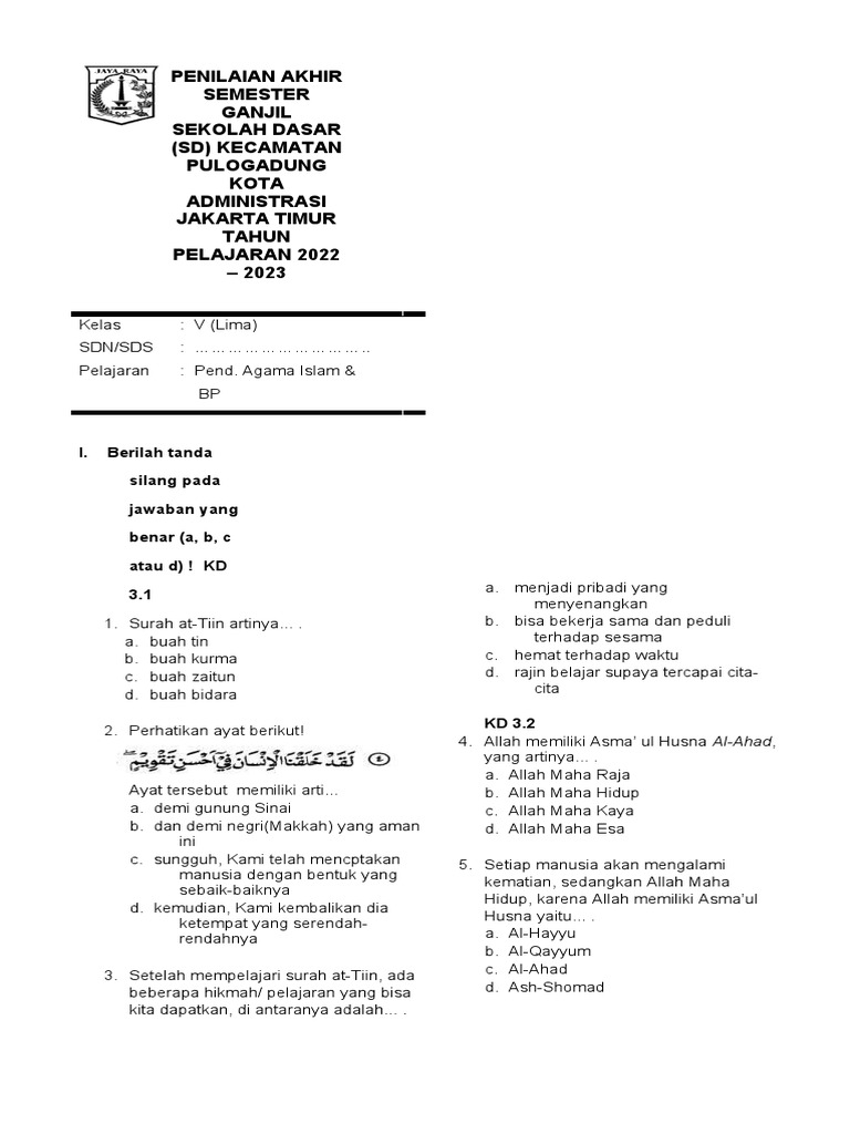 Soal Pas Pai Kelas 5 Edit | PDF | Agama & Spiritualitas