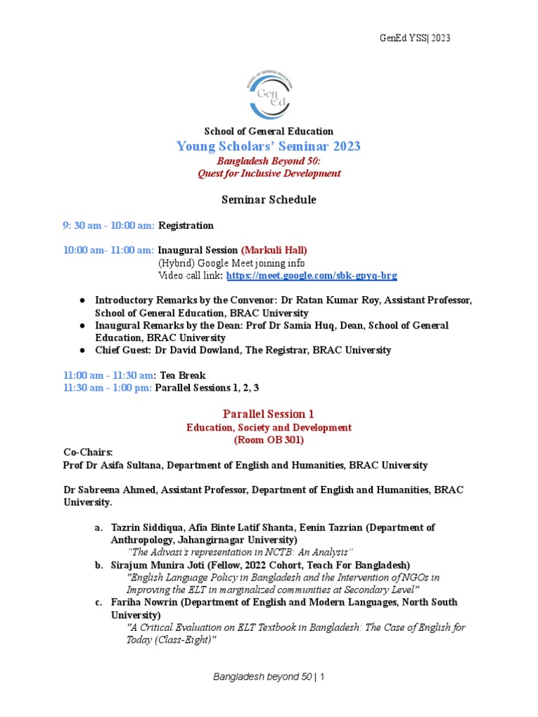 GenEd YSS, Event Schedule, 2023 | Download Free PDF | Bangladesh ...