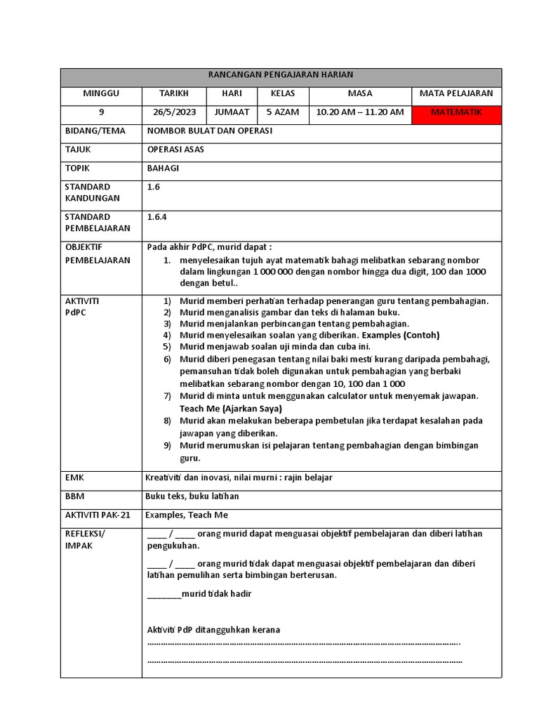 RPH MATH Minggu 9 5AZ | PDF