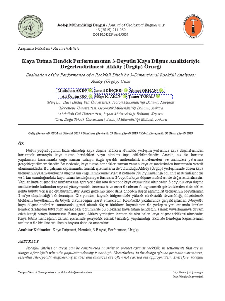 Kaya Tutma Hendek Performansının 3 Boyutlu Analizi | PDF