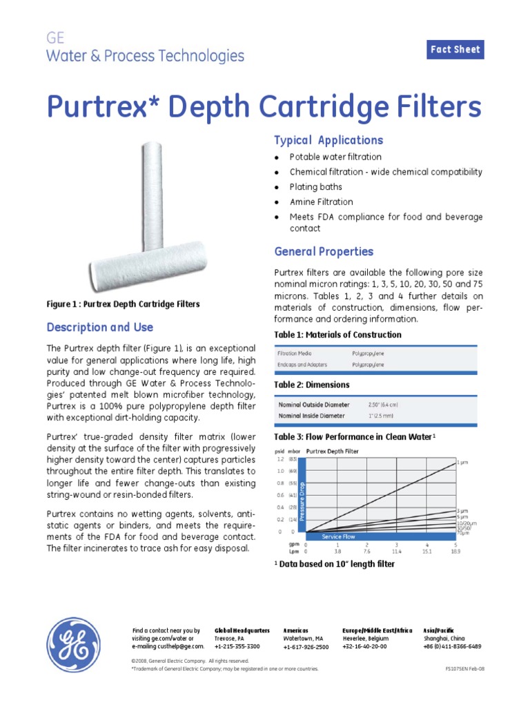 Purtrex Filter Fact Sheet | PDF | Filtration | Water
