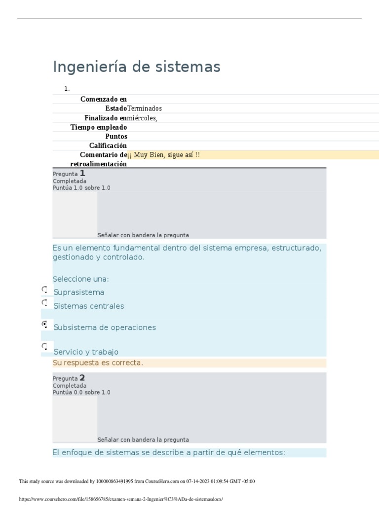 Examen Semana 2 Ingenier A de Sistemas | PDF | Ciencia de sistemas | Science