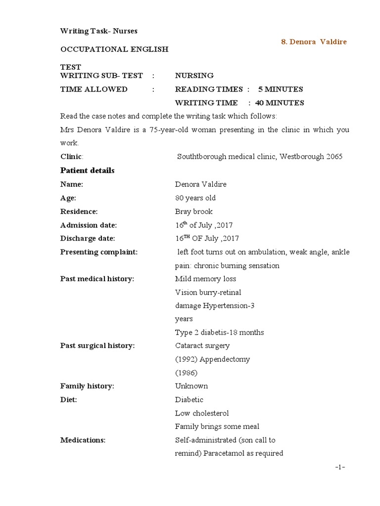 OET Writing Task for Nurses | PDF | Health Sciences | Clinical Medicine