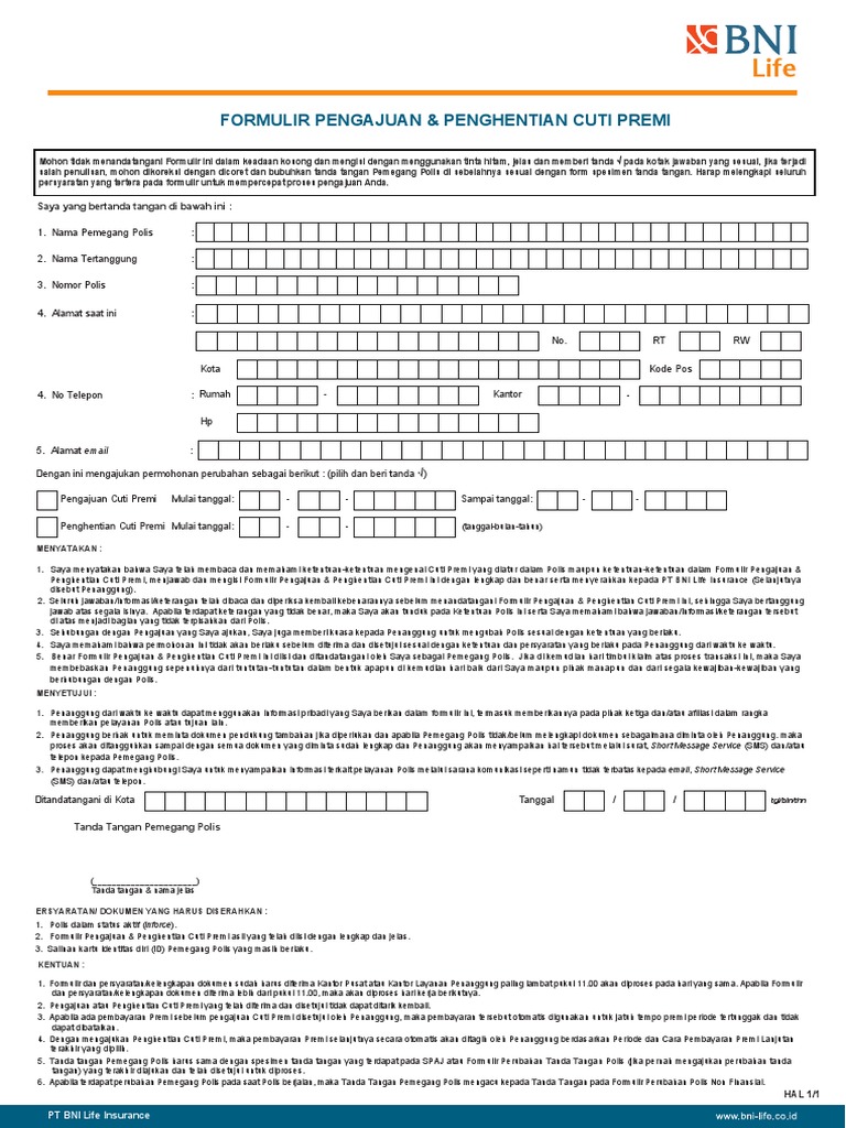 Form Pengajuan Penghentian Cuti Premi | PDF