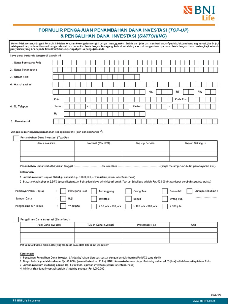 Form Pengajuan Top Up Switching | PDF