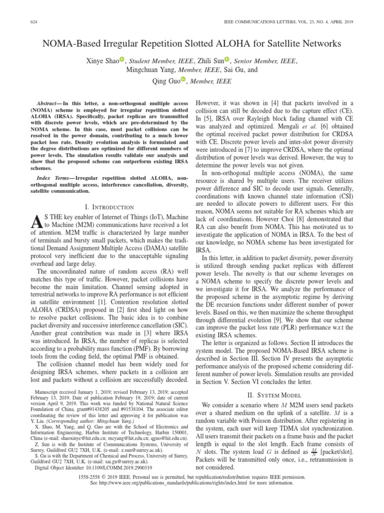 14 - NOMA-Based Irregular Repetition Slotted ALOHA For Satellite ... 14 - NOMA-Based Irregular Repetition Slotted ALOHA For Satellite ...