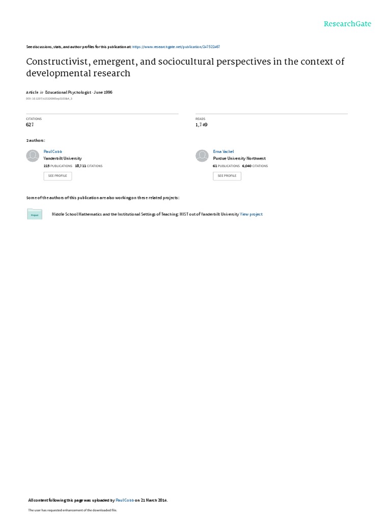 Constructivist, Emergent, and Sociocultural Perspectives in The Context of Developmental ...