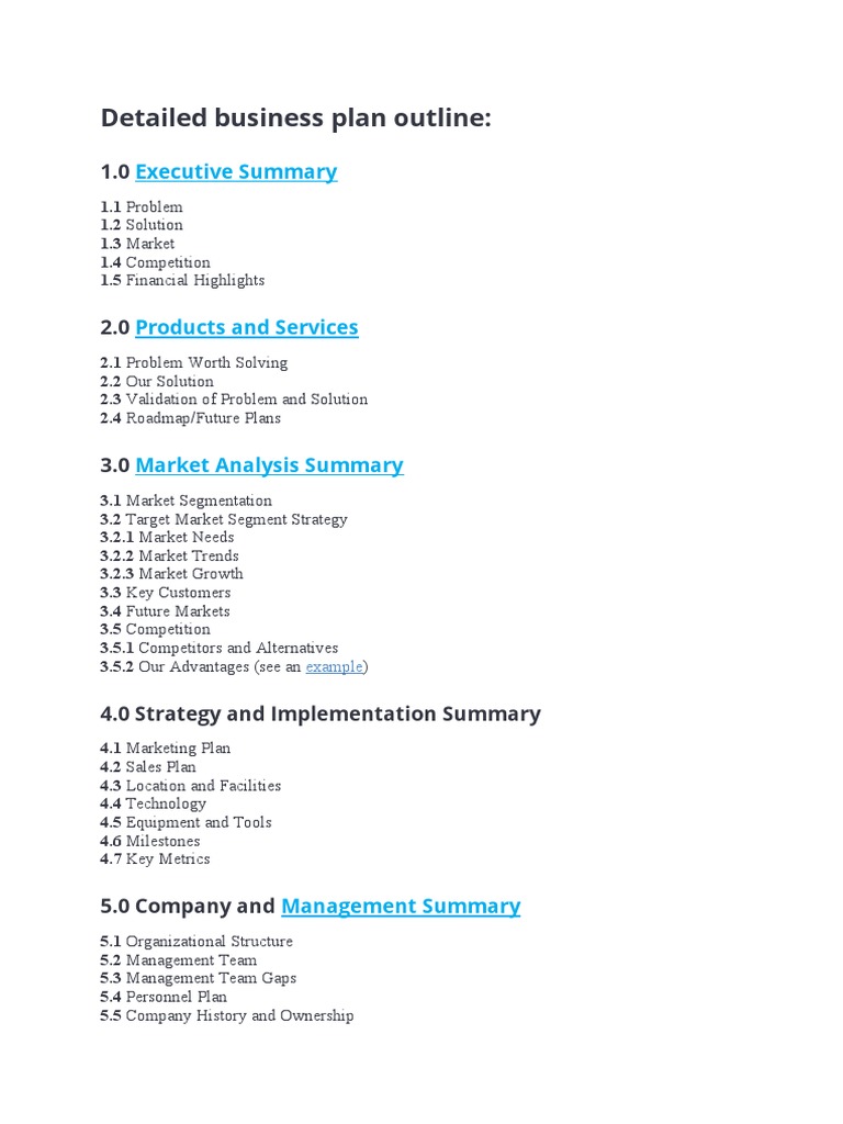 Detailed Business Plan Outline | PDF | Balance Sheet | Current Liability