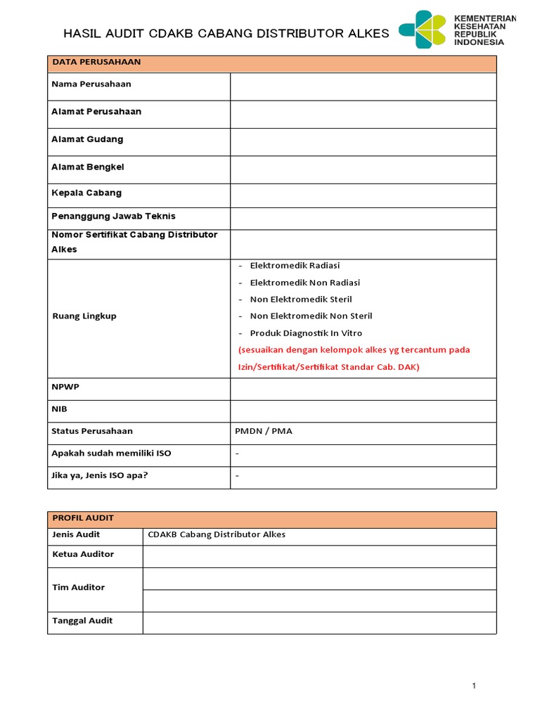 Rev1 - Template Hasil Audit Cdakb Cabang Dak | PDF