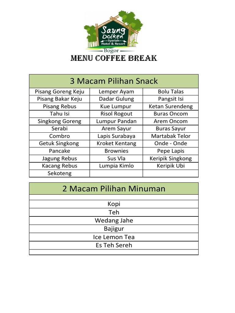 Menu Coffee Break | PDF