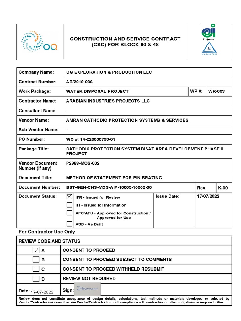 Method Statement for Pin Brazing | PDF | Materials | Industrial Processes