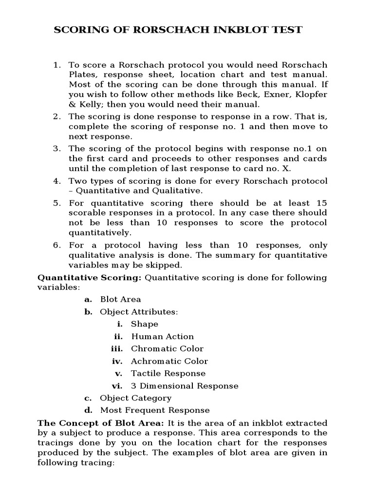 Scoring of Rorschach Inkblot Test | PDF | Color | Somatosensory System