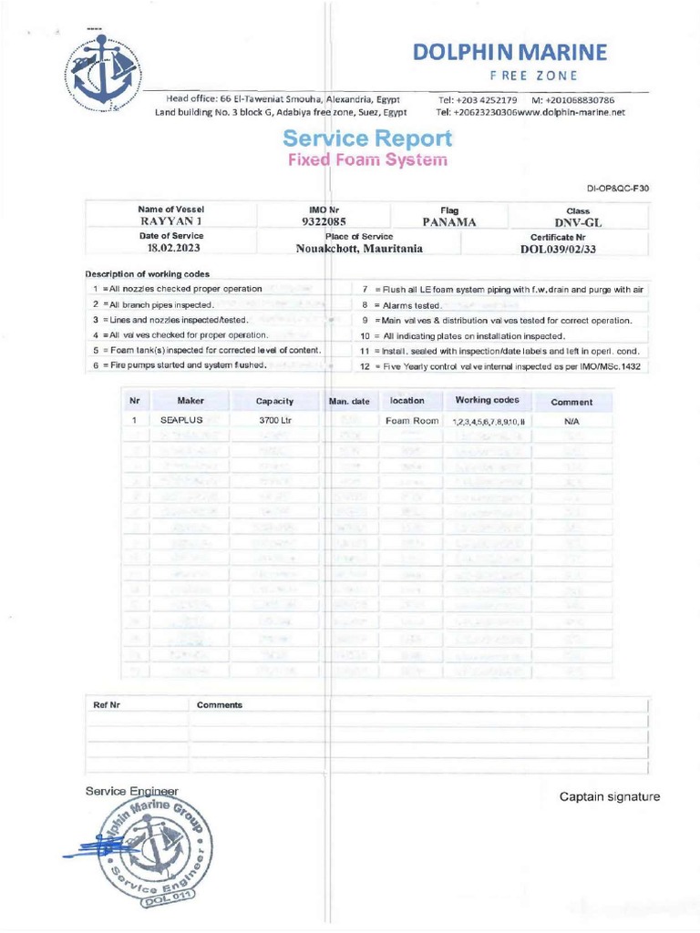 Fixed Foam System Annual Certificate 18.02.2023 | PDF