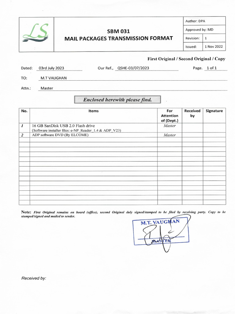 SBM 031 MAIL PACKAGES TRANSMISSION FORMAT - ADP AVCS INSTALATION Disc | PDF