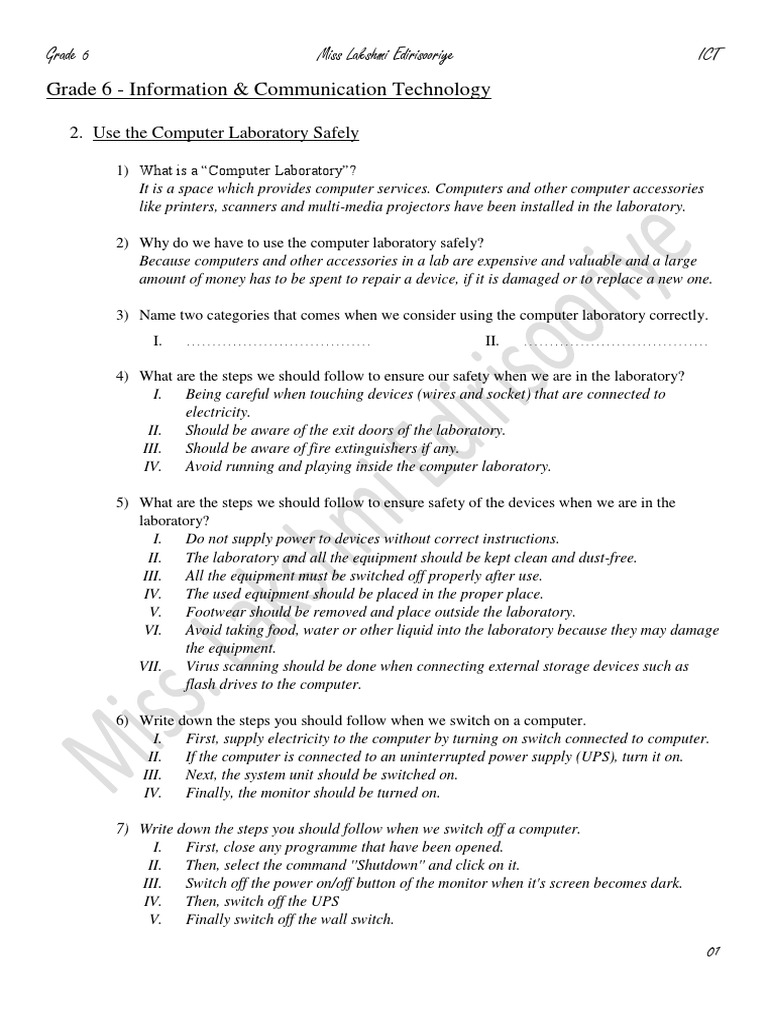 1.1 Use The Computer Laboratory Safely | PDF | Laboratories | Computer ...