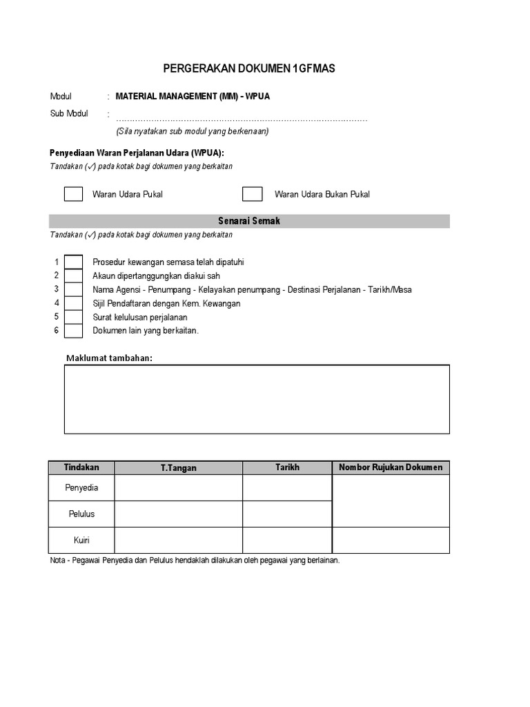 Borang WPUA dan Pergerakan Dokumen | PDF