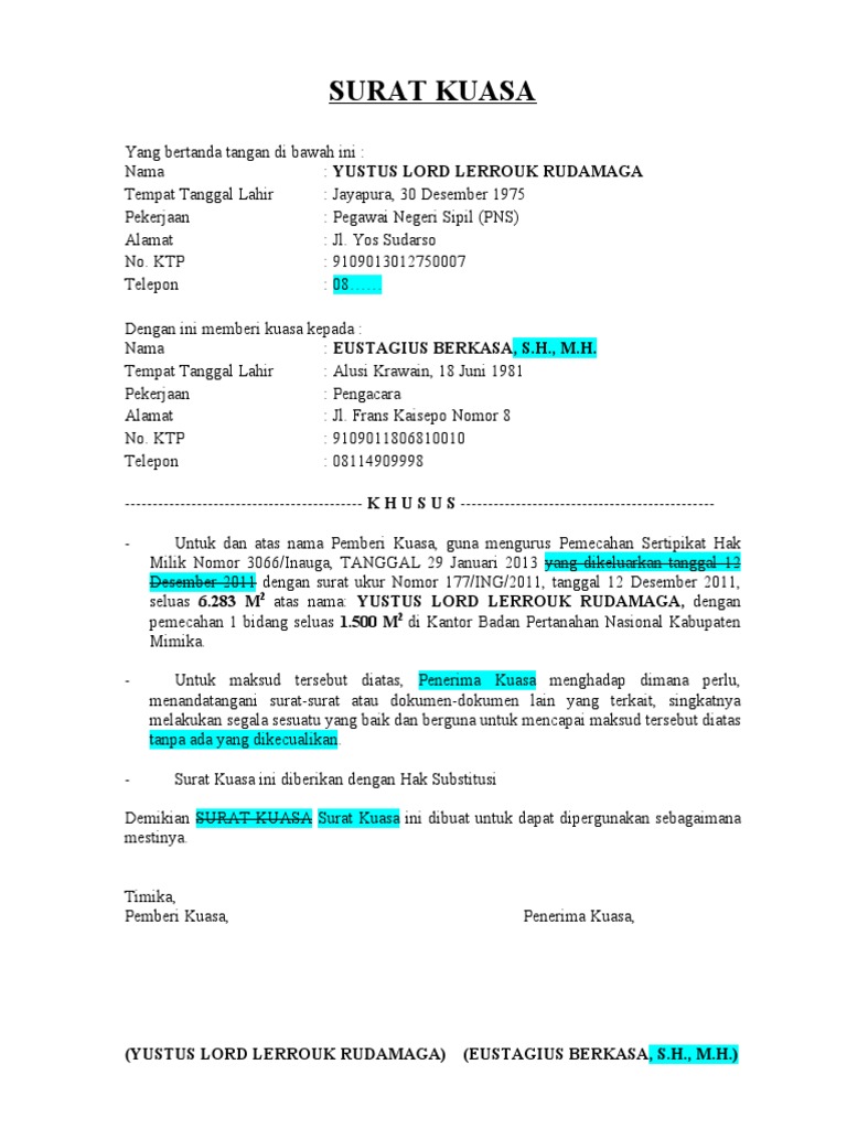 Surat Kuasa Yustus 2 | PDF | Hukum