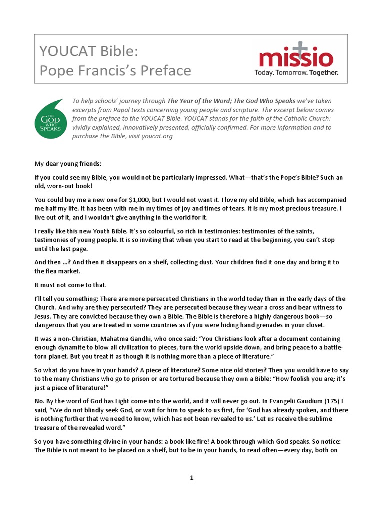 Pope Francis on the Importance of Scripture | PDF | Bible | Pope