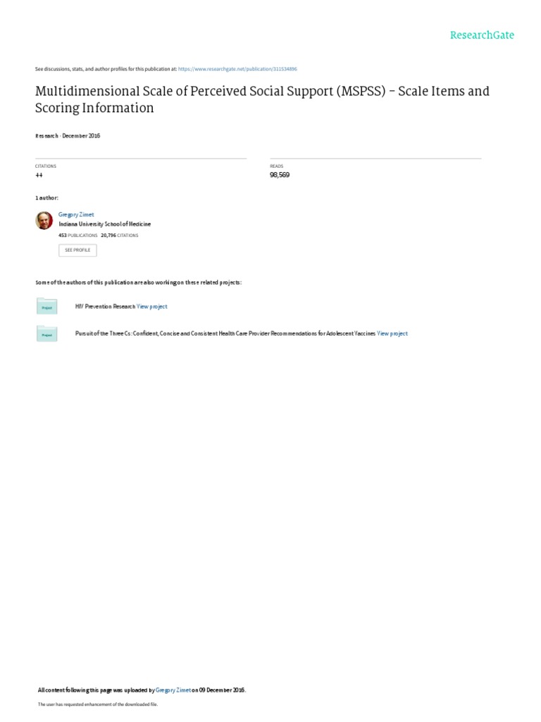 MSPSS | PDF | Mean | Social Support
