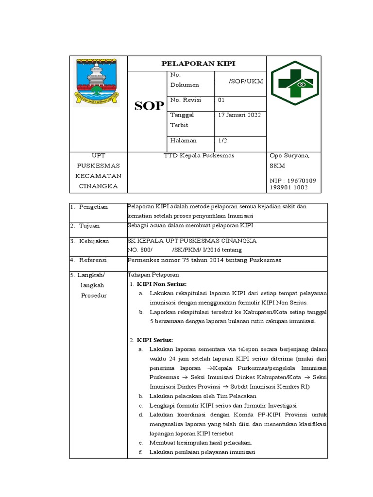 Sop Pelaporan Kipi | PDF