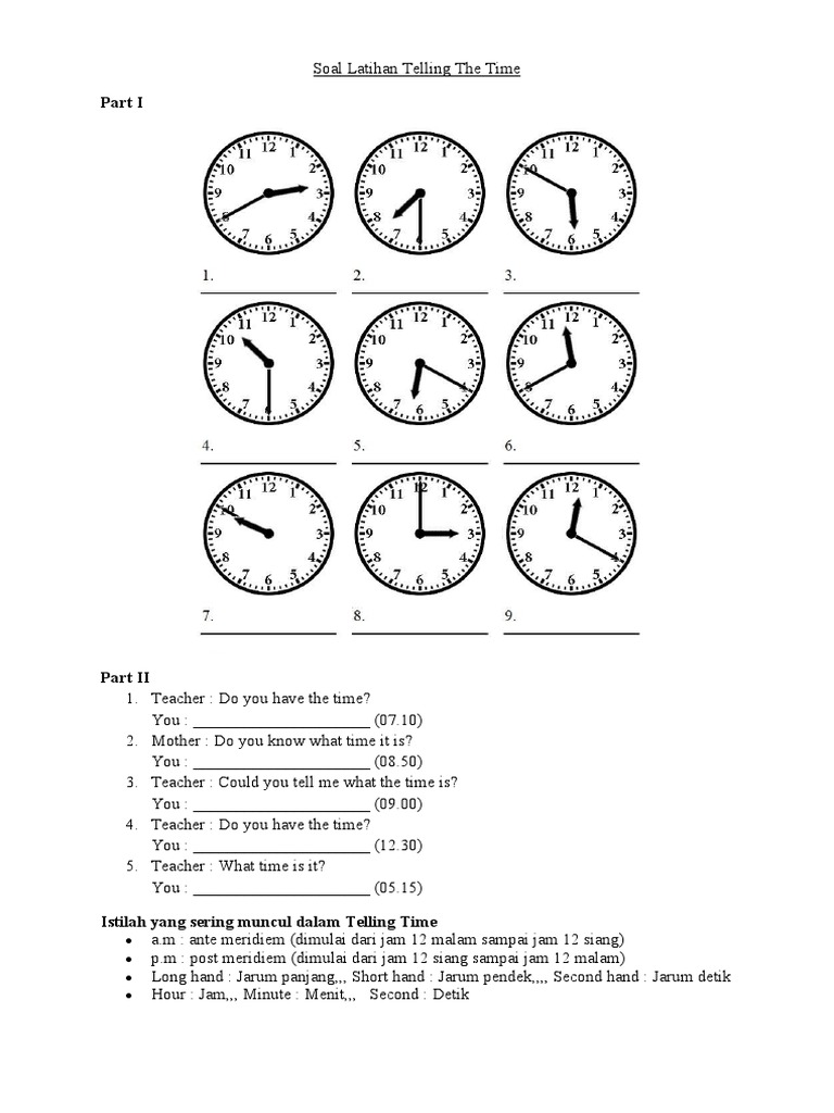 Soal Latihan Telling The Time | PDF | Karier & Perkembangan | Seni ...