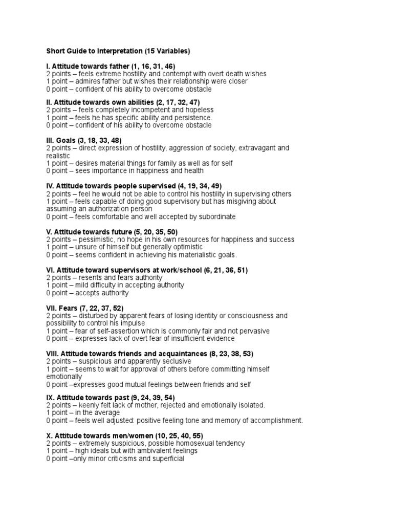 SSCT Scoring Interpretation Guide | PDF | Feeling | Homosexuality