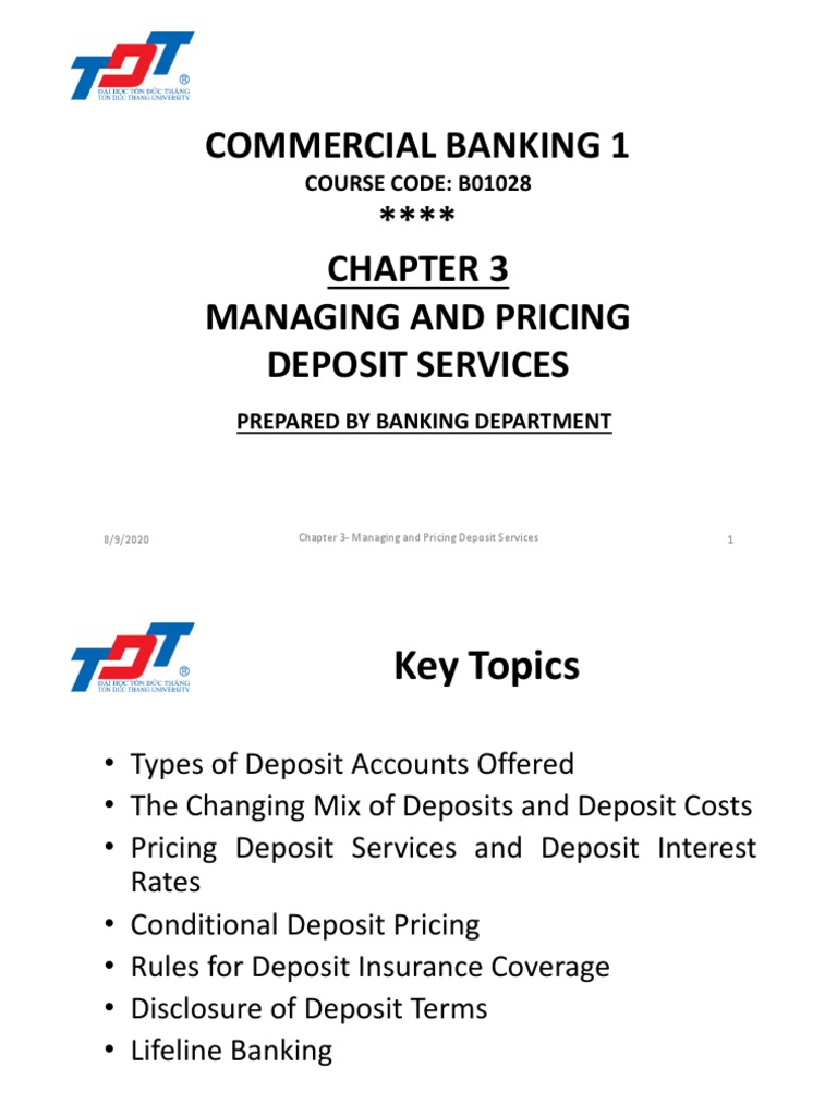 B01028 - Chapter 3 - Managing and Pricing Deposit Services | PDF | Banks | Deposit Account