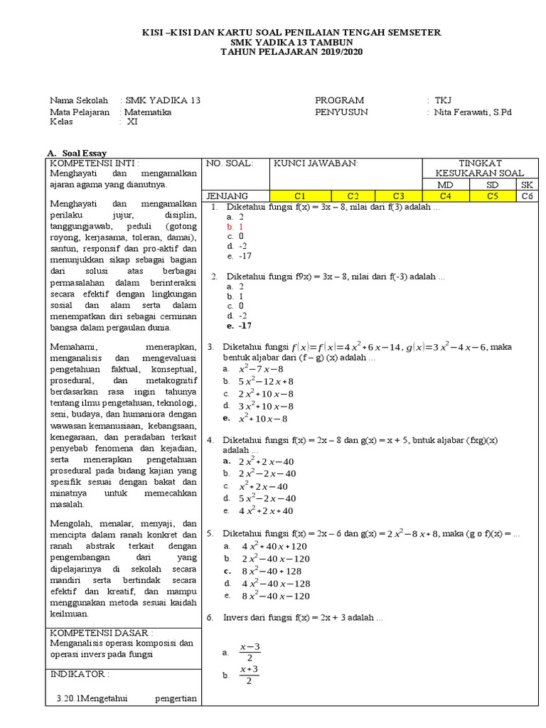 Kisi Kisi Matematika | PDF