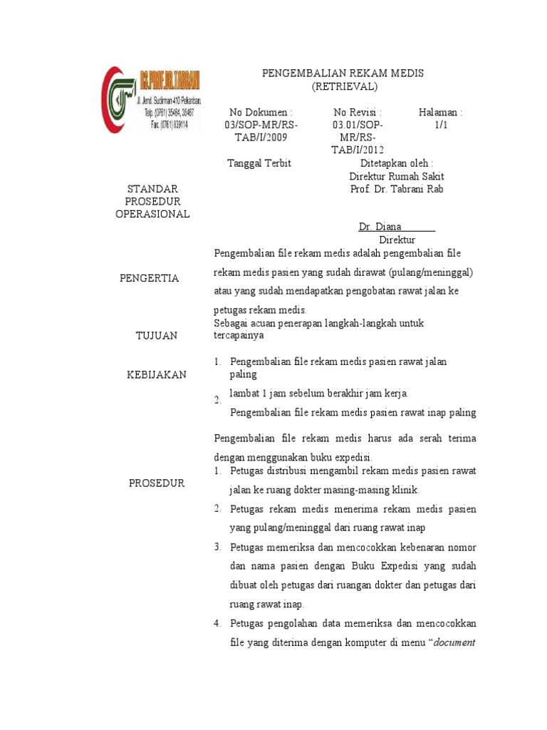 SOP Pengembalian Berkas RM | PDF