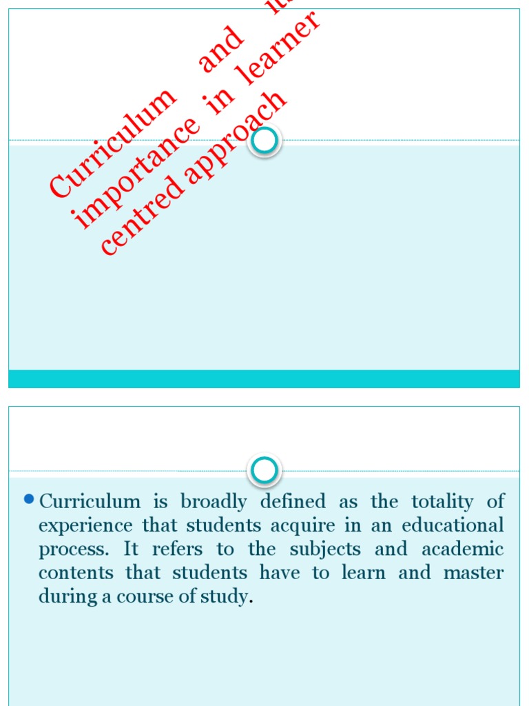 Curriculum and Its Importance in Learner-Centred Approach | PDF | Curriculum | Learning