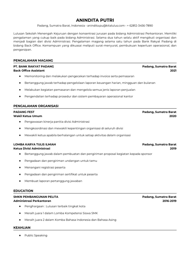 CV Ats Friendly Fresh Graduate | PDF