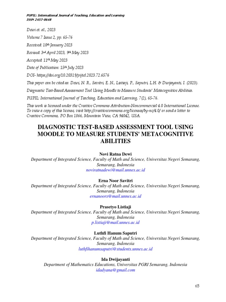 Diagnostic Test-Based Assessment Tool Using Moodle To Measure Students ...