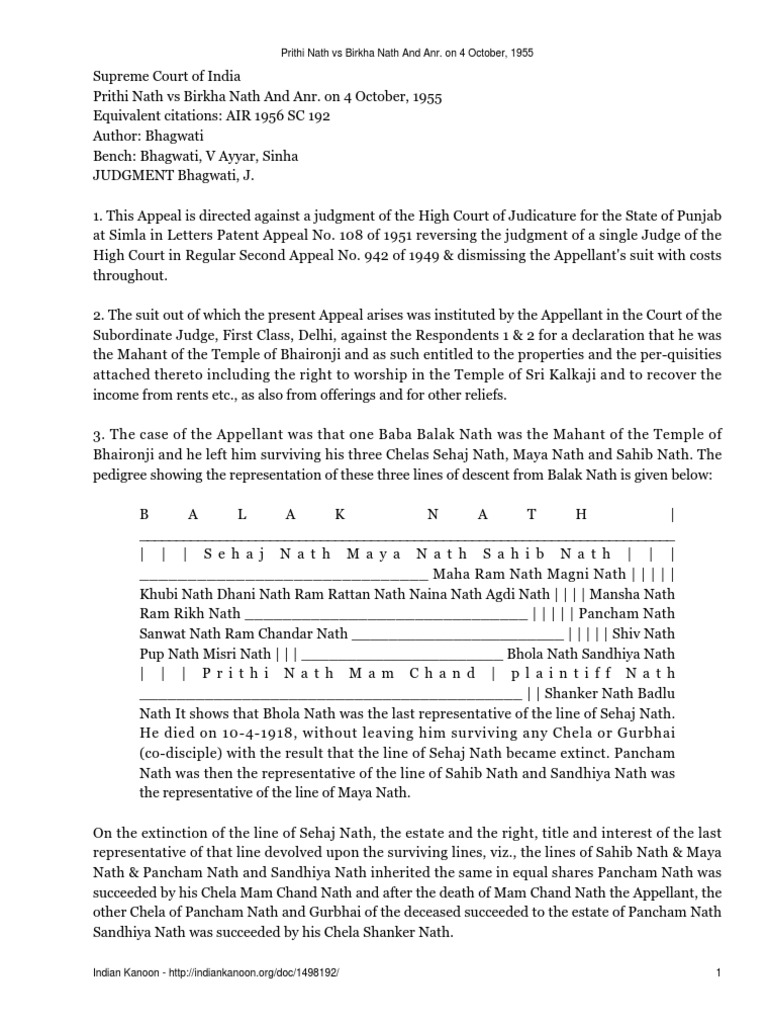 "Prithi Nath vs Birkha Nath: 1955 SC Ruling" | PDF | Lawsuit | Appeal
