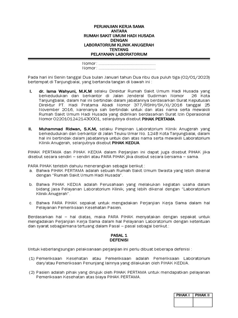 Kerja Sama RS Hadi Husada dan Anugerah Lab | PDF