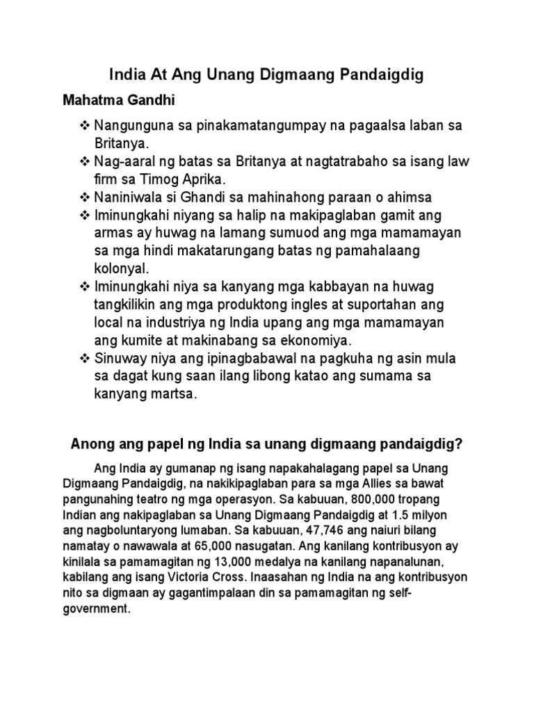 India at Ang Unang Digmaang Pandaigdig | PDF