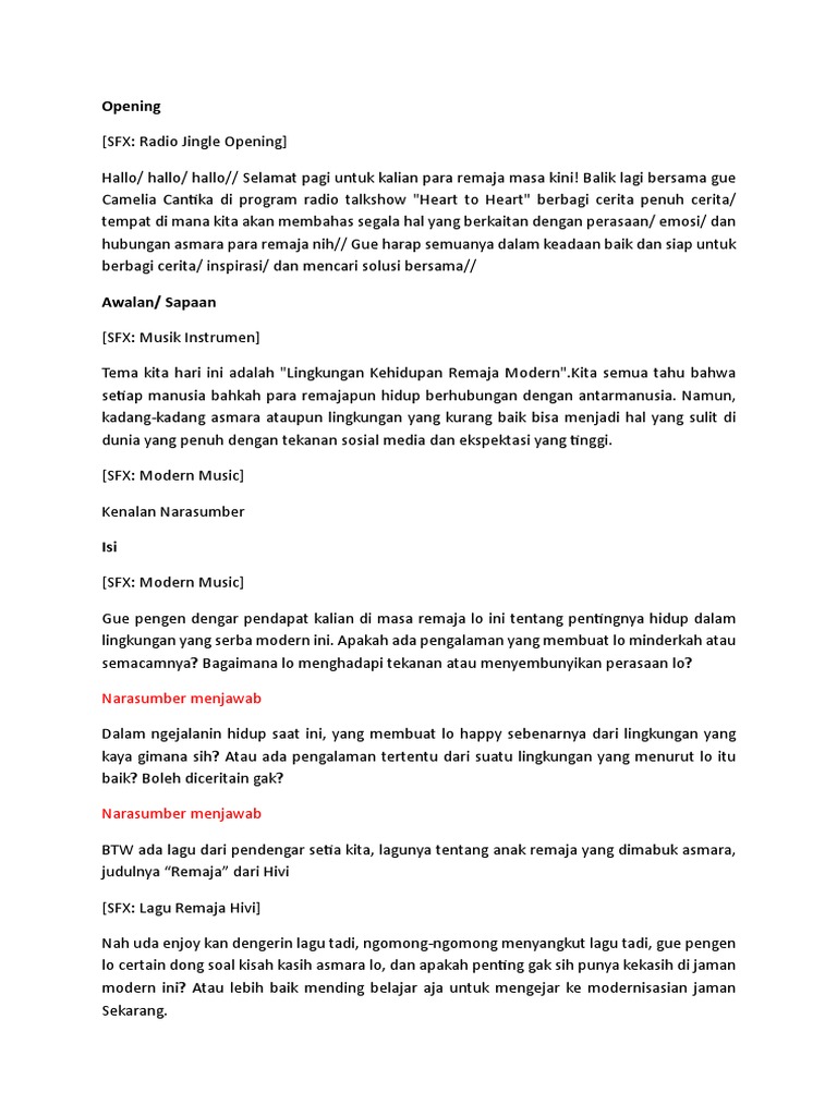 Skrip Siaran Radio Camelia Cantika | PDF