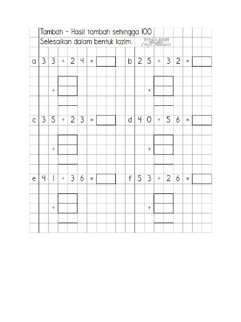 Latihan Tambah Mate thn1 | PDF