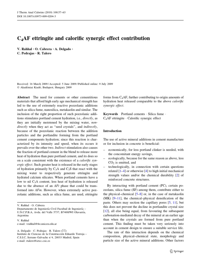 C4AF Ettringite and Calorific Synergic Effect Contribution (Rahhal Et ...