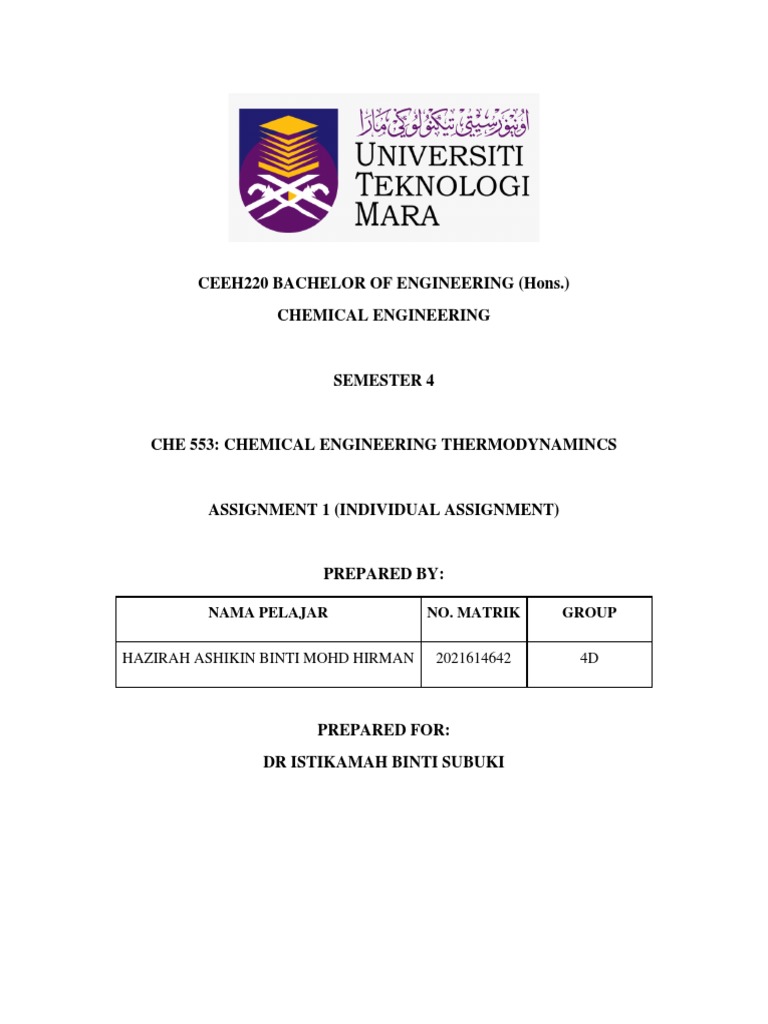 Chemical Thermodynamics Assignment | PDF | Technology & Engineering