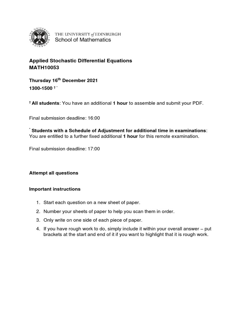 Applied Stochastic Differential Equations MATH10053: Thursday 16 ...