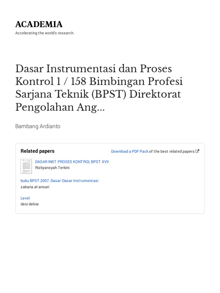 Dasar Instrumentasi Dan Proses Kontrol 1 158 Bimbingan Profesi Sarjana Teknik BPST Direktorat ...