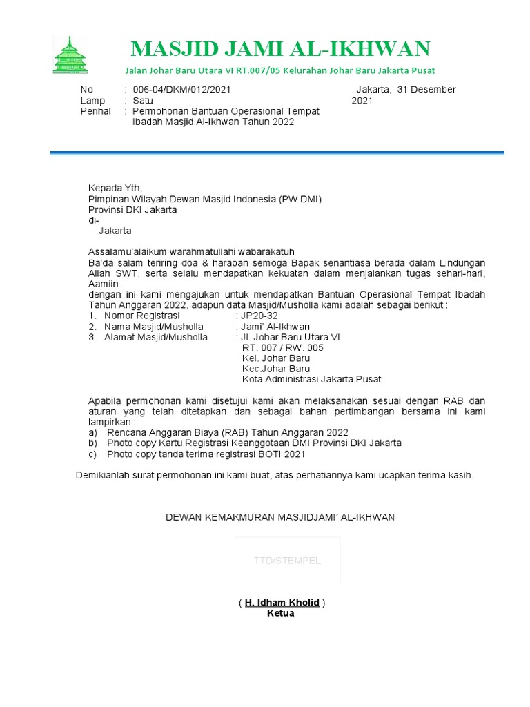 Permohonan BOTI Masjid Al Ikhwan 2022 | PDF