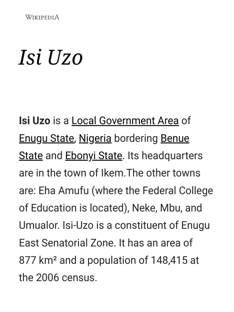 Isi Uzo - Wikipedia | PDF