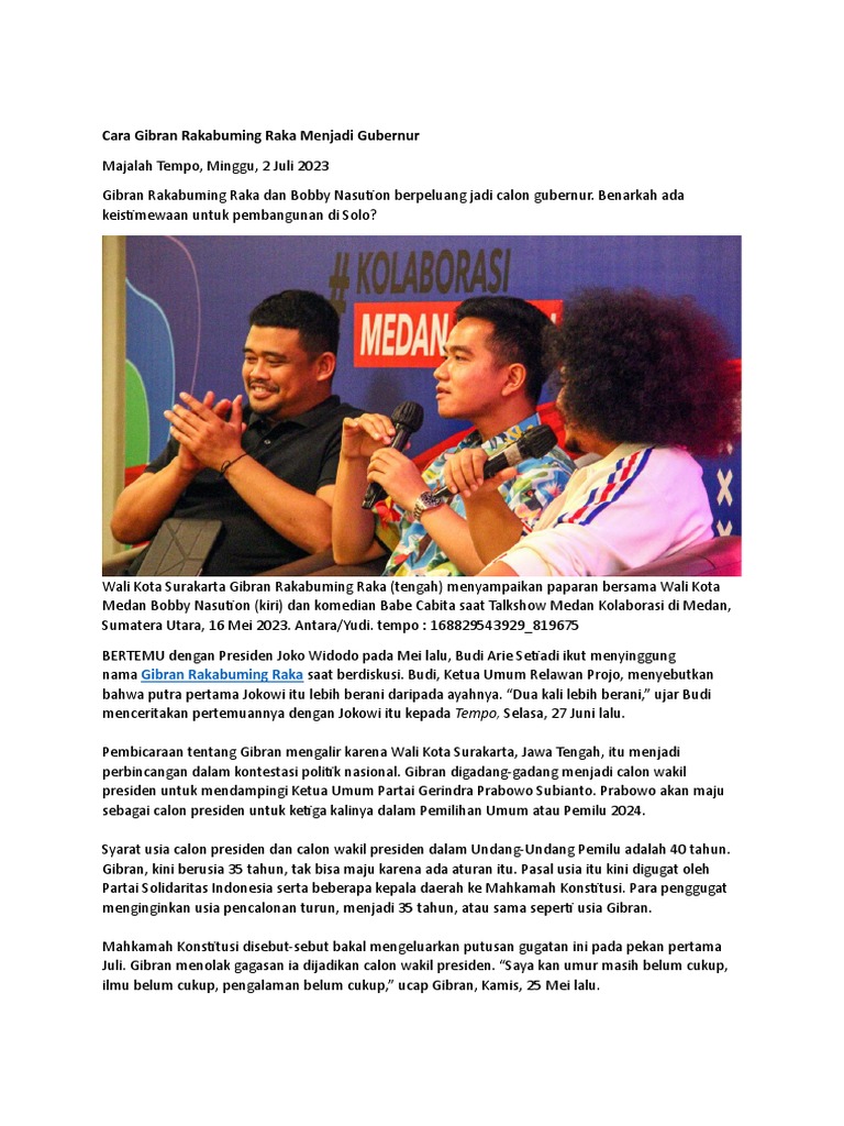 Cara Gibran Rakabuming Raka Menjadi Gubernur | PDF