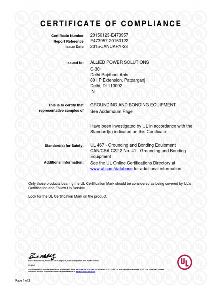 UL Compliance for Grounding Equipment | PDF | Safety