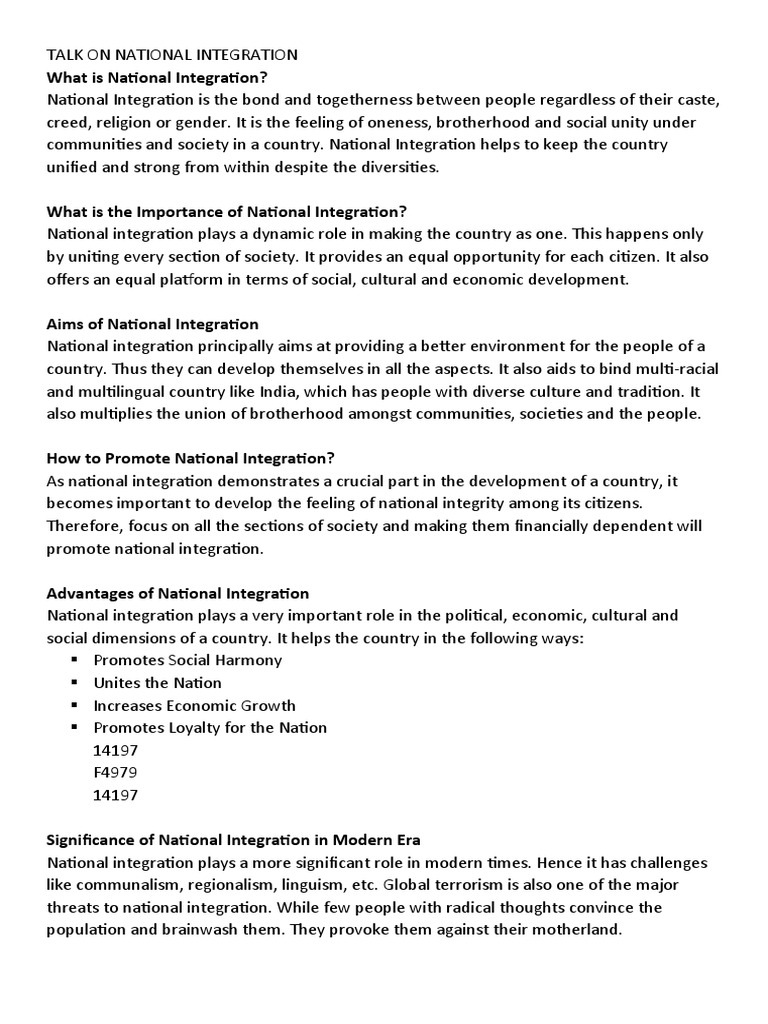 Talk On National Integration | PDF | Social Science