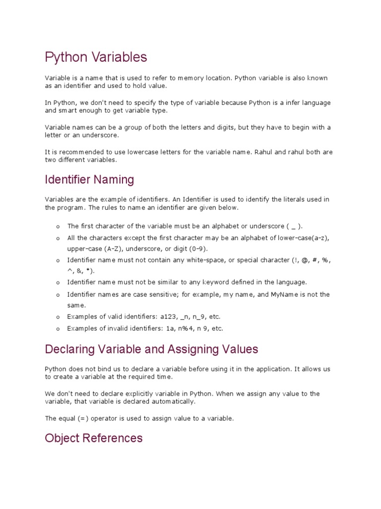 Python Variables Pdf Variable Computer Science Data Type