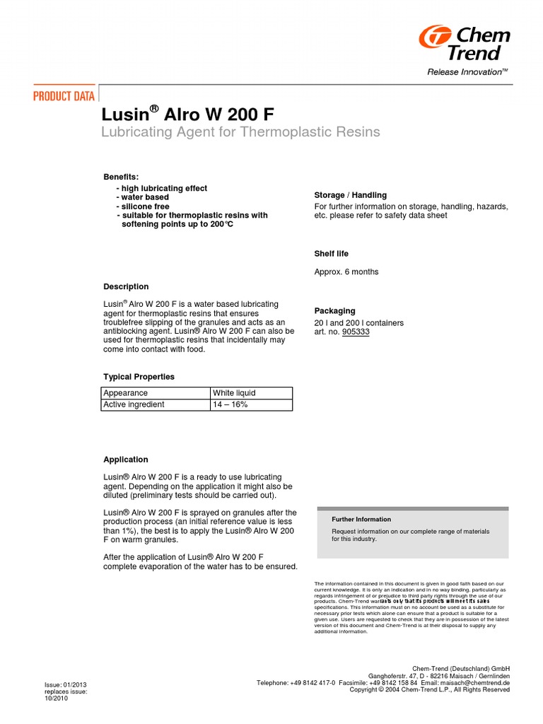 Lusin Alro W 200 F | PDF | Thermoplastic | Information