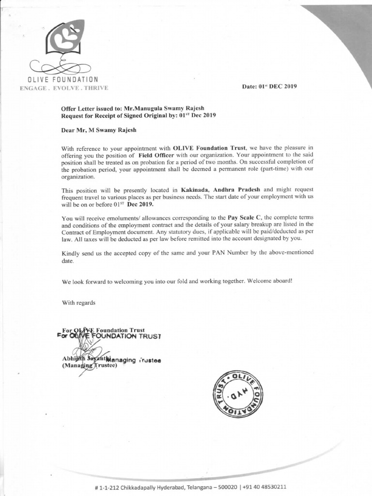 Olive Offer Letter | PDF