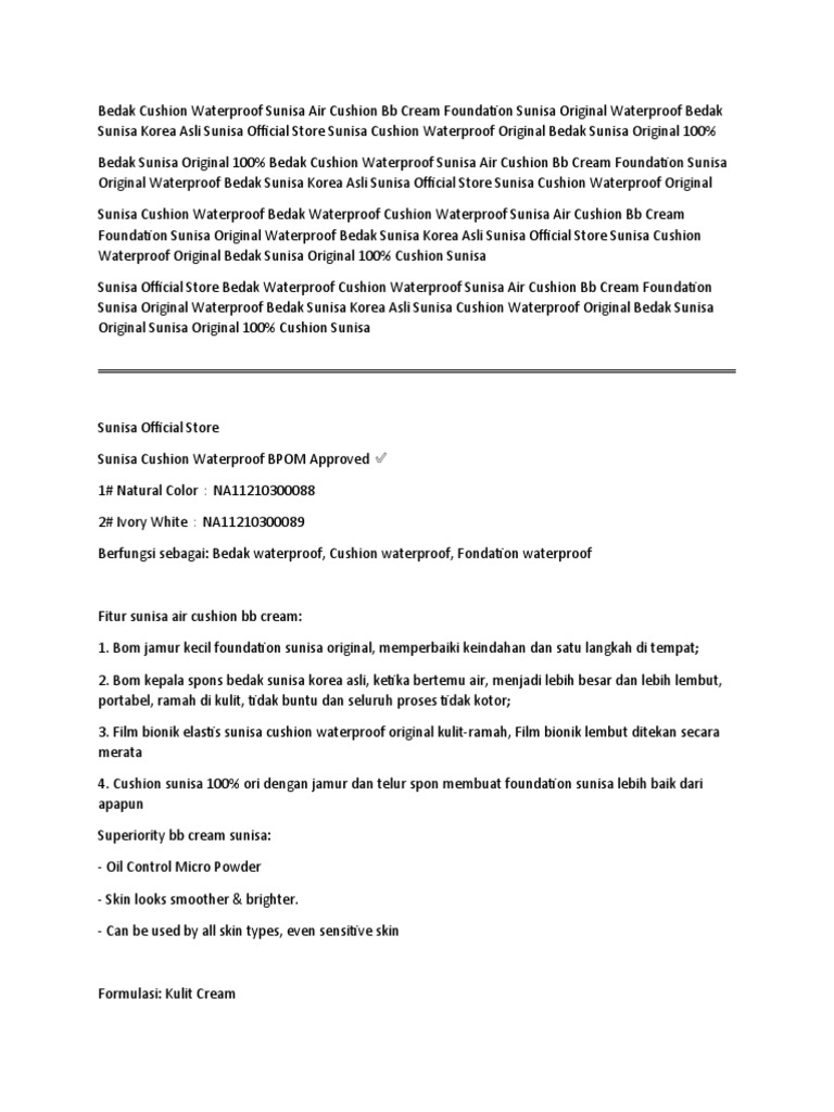 Bedak Cushion Waterproof Sunisa Air Cushion Bb Cream Foundation Sunisa ...
